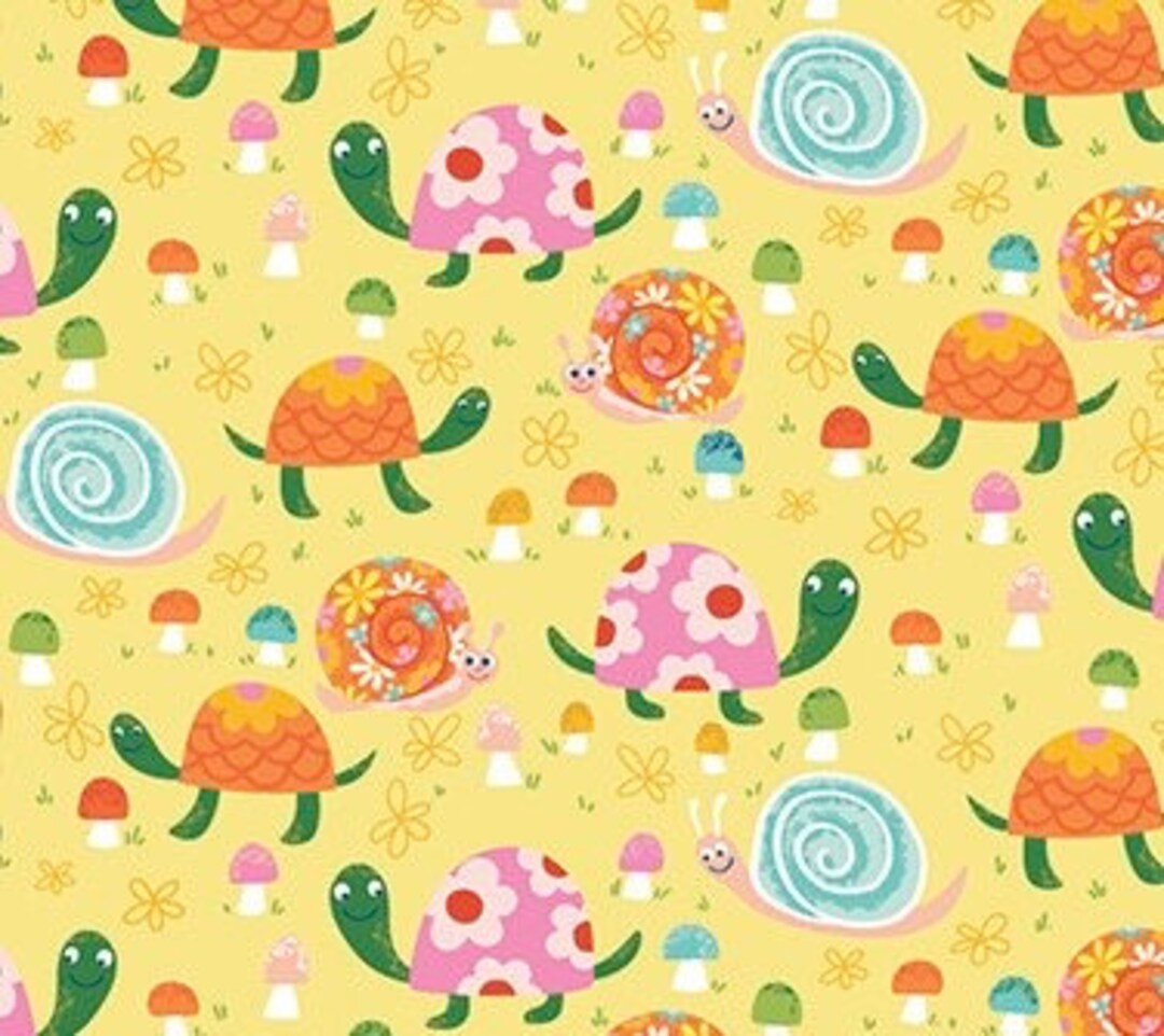 Susie Sunshine Turtles & Snails Fabric by the Yard 100% Premium Cotton ...