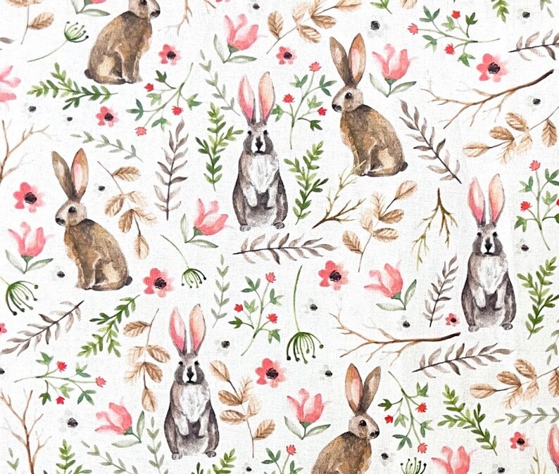 Watercolor Rabbits & Leaves Fabric by the Yard 100% Cotton by - Etsy