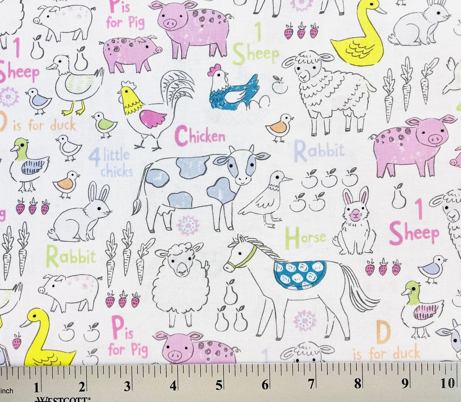 Alphabet Farm Animals on White Fabric by the Yard 100% Cotton - Etsy