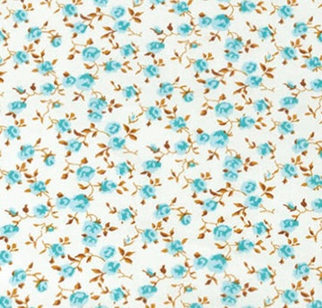 Ditsy Roses on Cream Stretch Poplin Fabric by the Yard Cotton Blend by ...