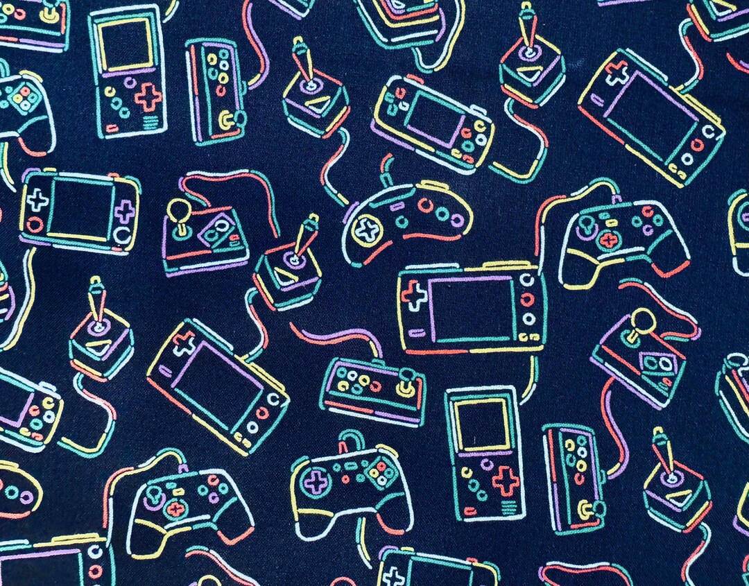 Gaming Controllers on Navy Fabric by the Yard 100% Cotton by Timeless ...