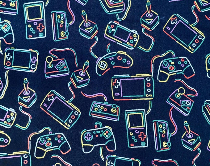 Gaming Controllers on Navy Fabric by the Yard 100% Cotton by Timeless ...