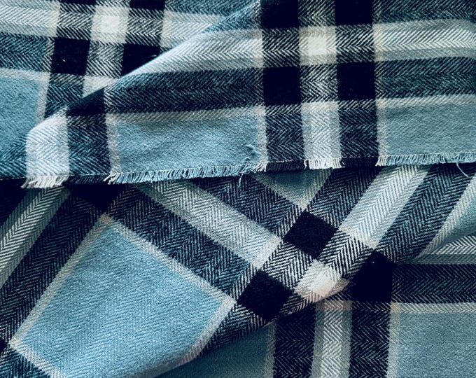 Dusty Blue 3” Plaid Woven Flannel Fabric by the Yard 100% Brushed ...