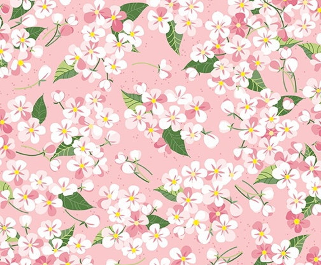 Cherry Blossoms on Pink Fabric by the Yard 100% Premium Cotton “orchard ...
