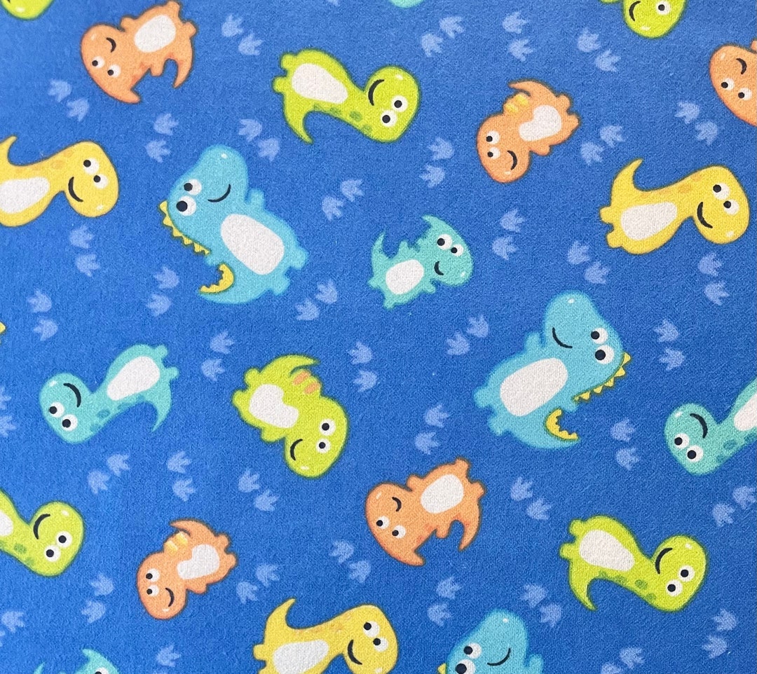 Baby Dinosaurs on Blue Flannel Fabric by the Yard 100% Cotton Dinos ...