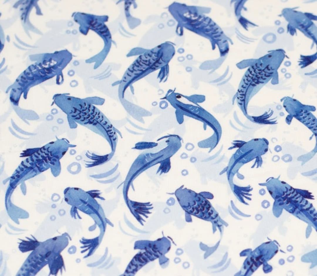 Koi Fish Dance Knit Fabric by the Yard 58” Double Brushed 4-way Stretch ...