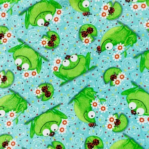 Frogs & Ladybugs on Lily Pads Flannel Fabric by the Yard 100% Cotton by ...
