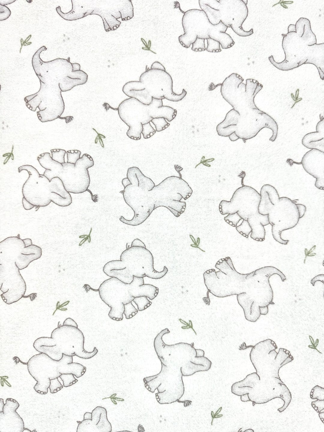 Baby Elephants on White Flannel Fabric by the Yard 100% Cotton Safari ...