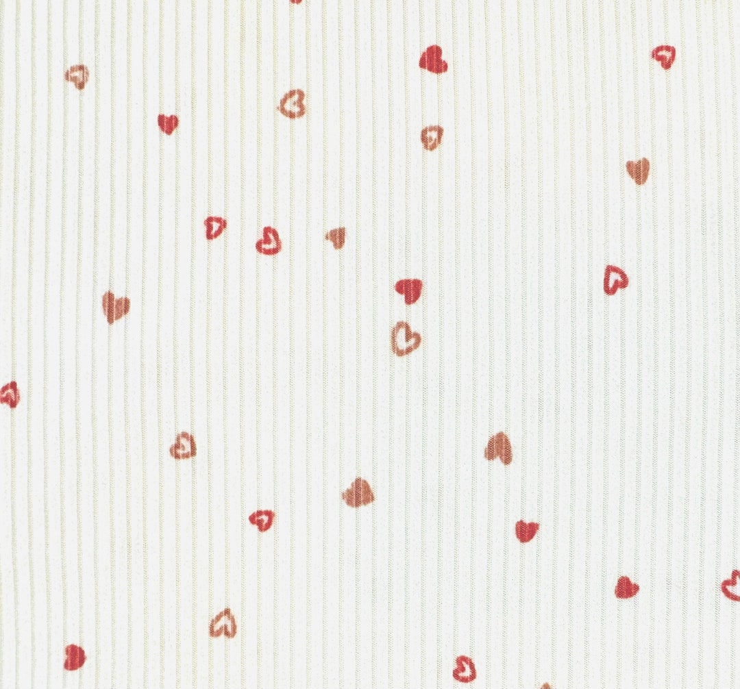Little Rose Hearts on Ivory Rib Knit Fabric by the Yard 56/58” Wide ...