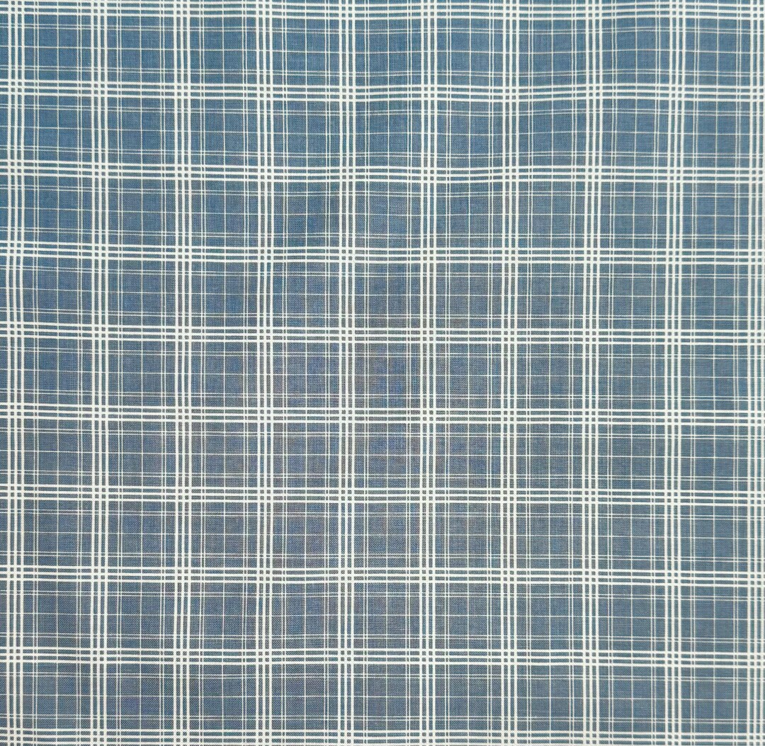 Farmhouse Summer Blue 1” Plaid Fabric by the Yard 100% Premium Cotton ...