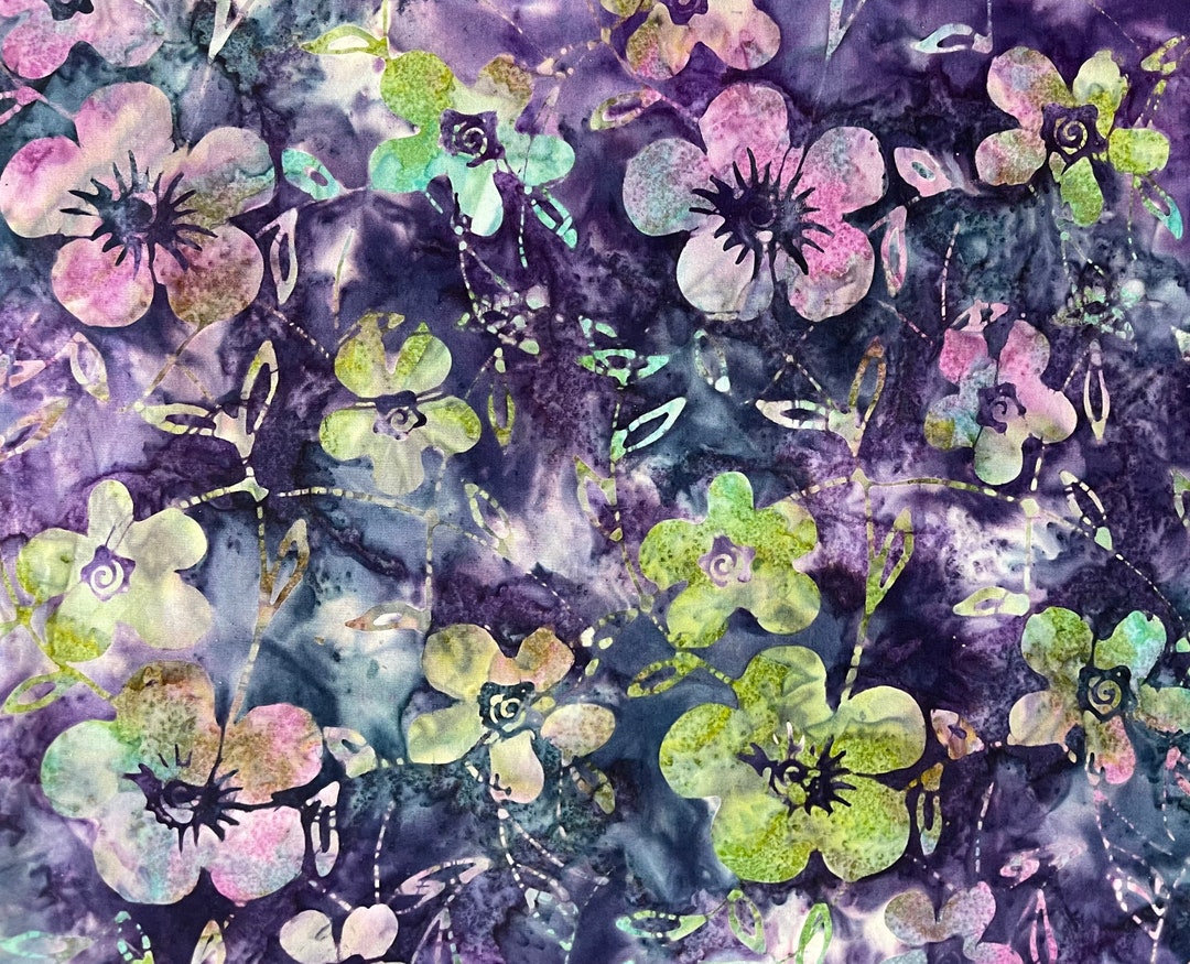 Robert Kaufman Legacy Batik Purple Floral Fabric by the Yard 100% ...