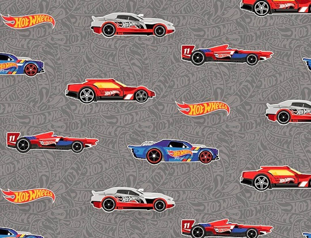 Hot Wheels on Gray Logo Fabric by the Yard or Half Yards 100% Premium ...
