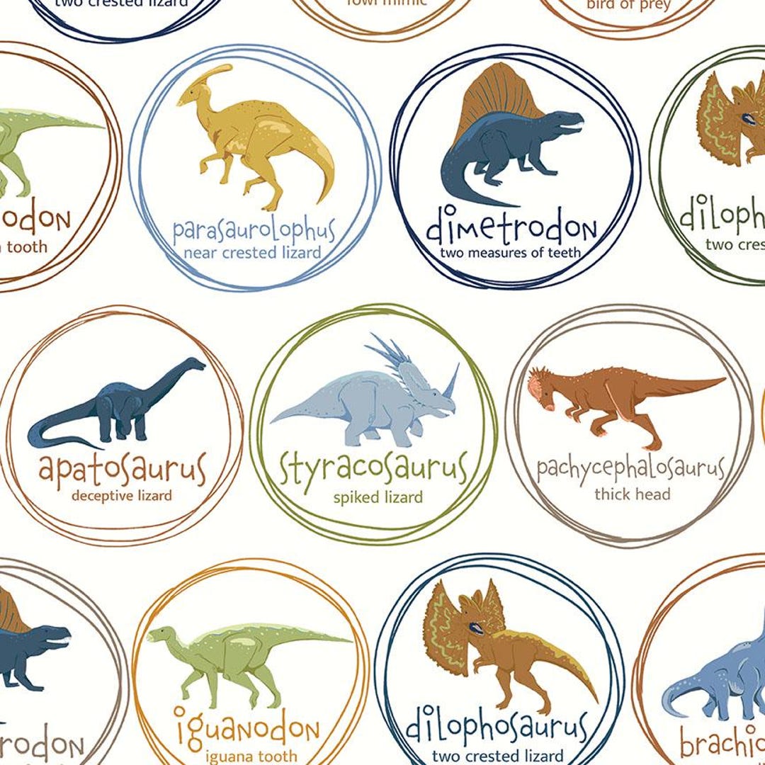Cretaceous Dinosaurs on Cream Fabric by the Yard 100% Premium Cotton by ...