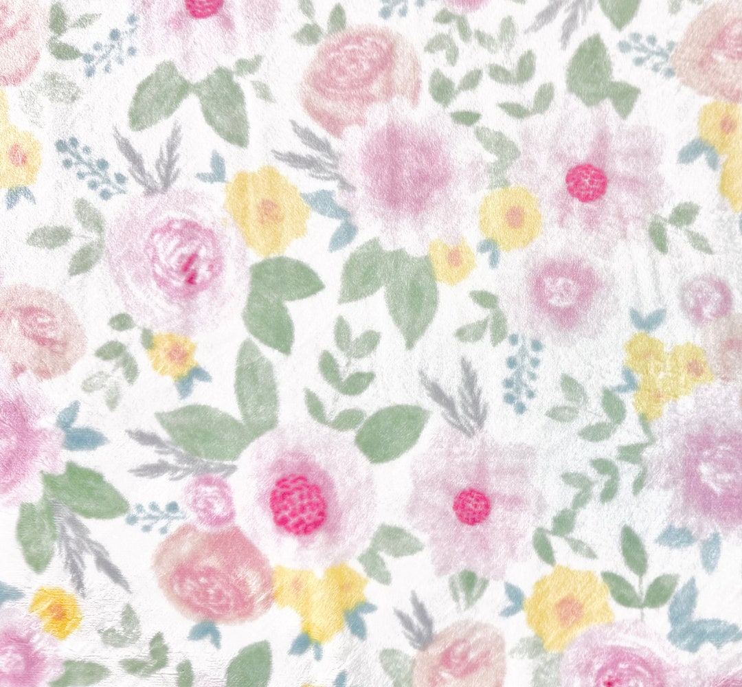 Pink and Yellow Floral Minky Fabric by the Yard 58 Wide Single-sided ...