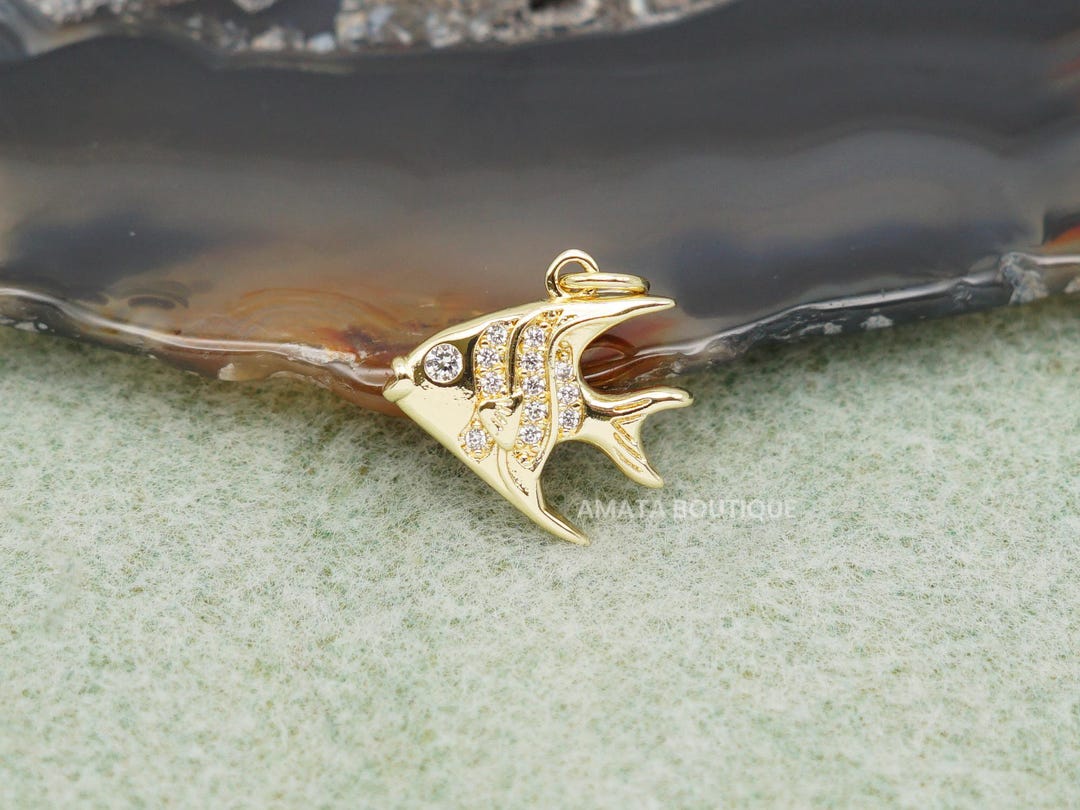 CZ Dainty Angel Fish Pave Gold Charm, 15mm - Etsy