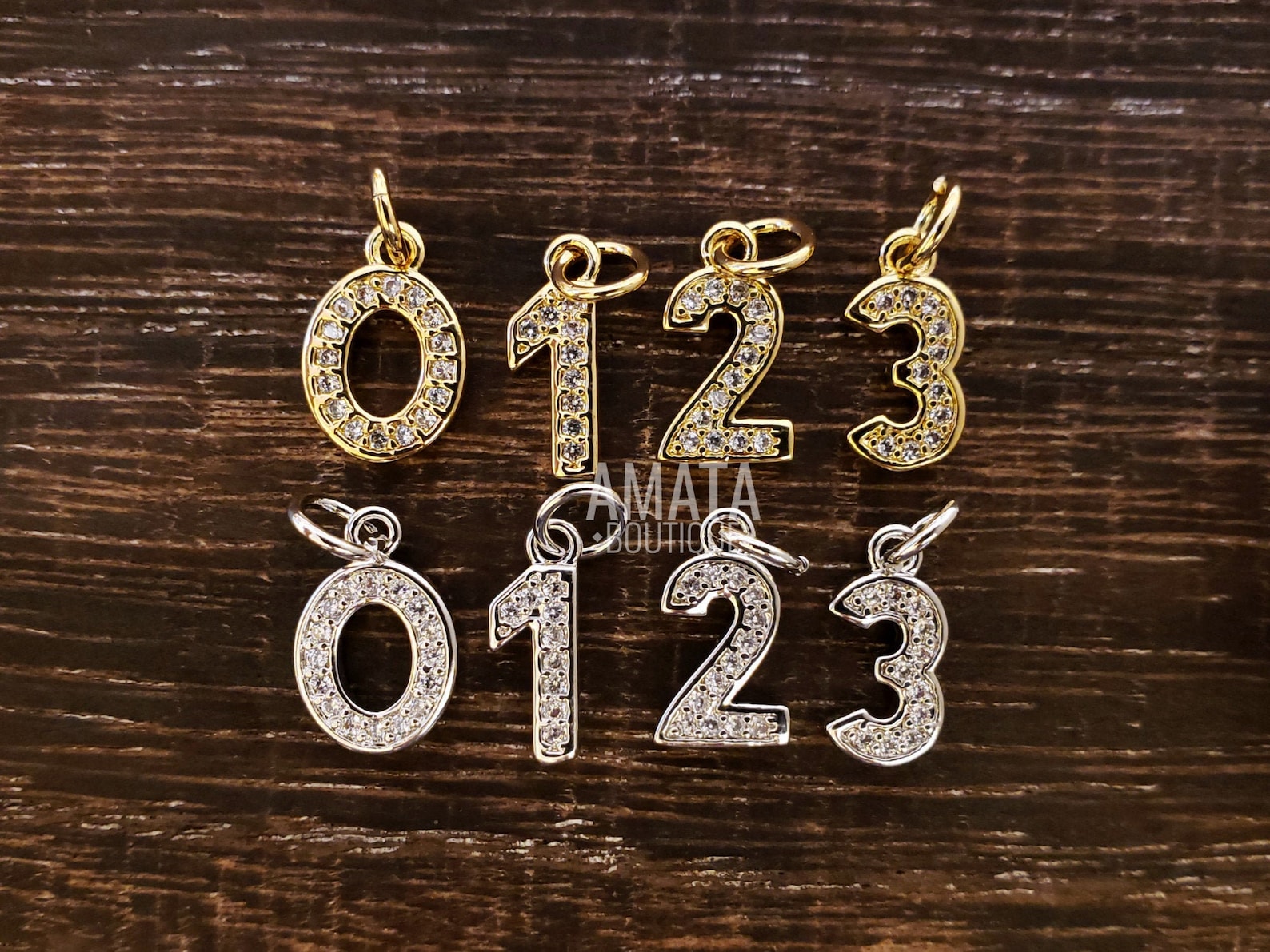 CZ Number Charm, Gold/silver, Pave Cubic Zirconia Numbering Pendant ...