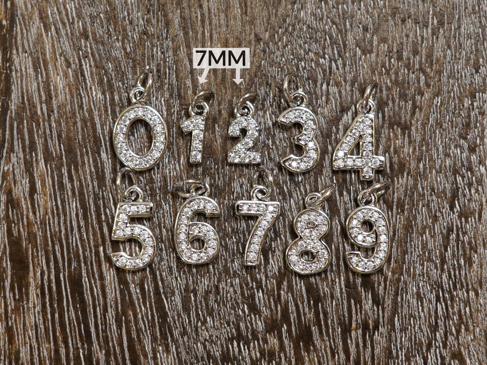 CZ Number Charm Gold/silver Pave Cubic Zirconia Numbering - Etsy