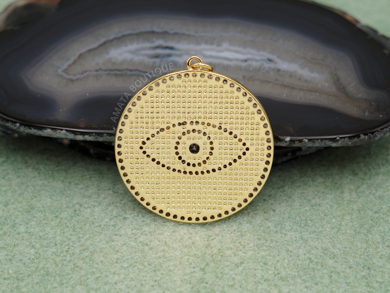 CZ Shell Pearl Gold Evil Eye Charm, Eye Round Coin Pendant, 35mm - Etsy