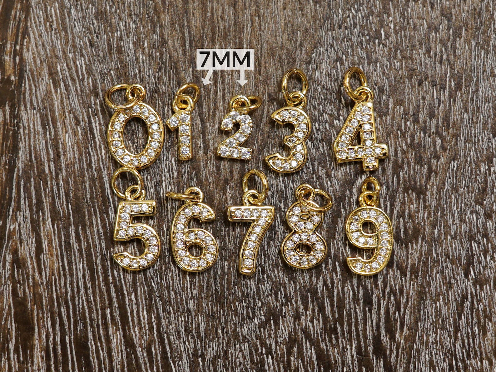 CZ Number Charm, Gold/silver, Pave Cubic Zirconia Numbering Pendant ...