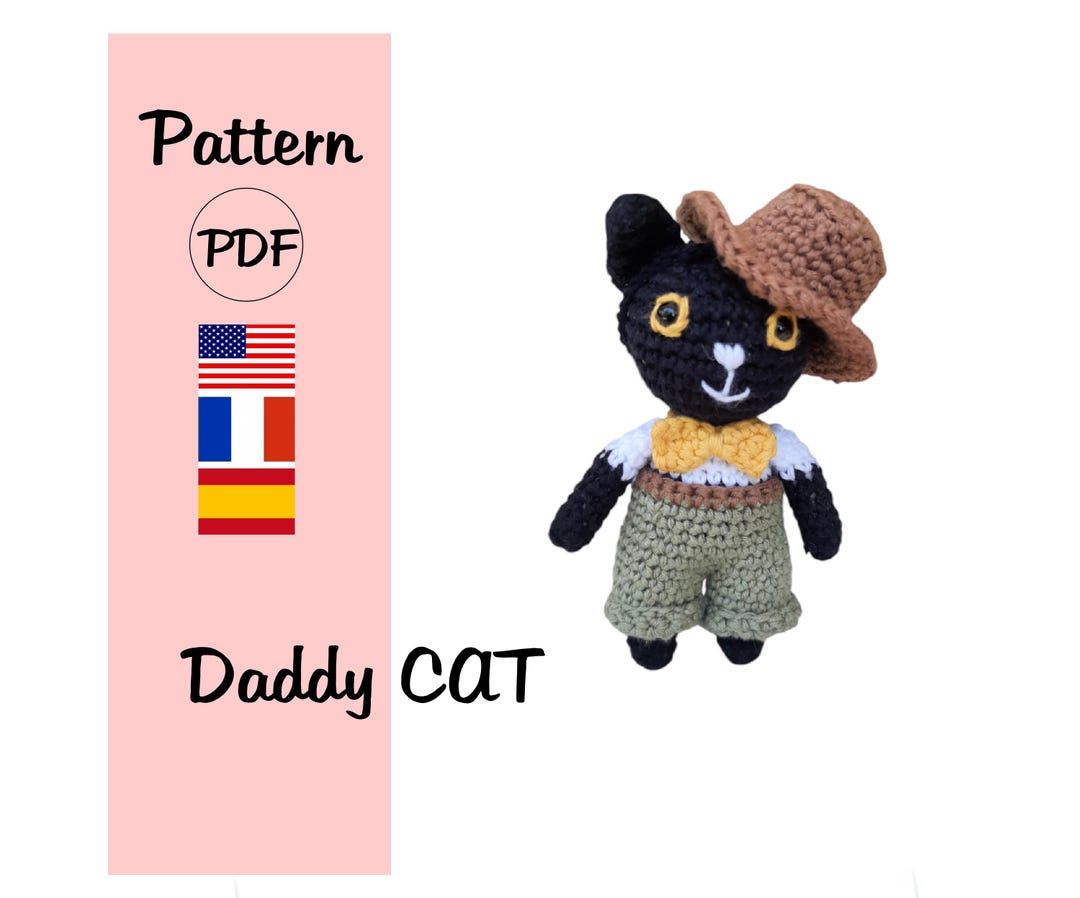 Little Black Cat Crochet Pattern, PDF Crochet Black Kitten With Hat ...