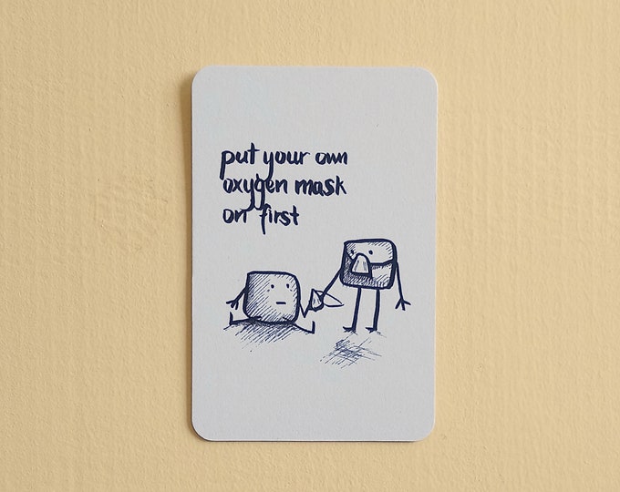 Self Care Wallet Card oxygen Mask Calming Mini Art Print for Anxiety ...