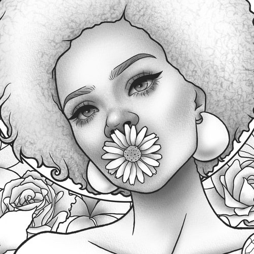 Printable Coloring Page Fantasy Floral Girl Portrait Wearing Etsy