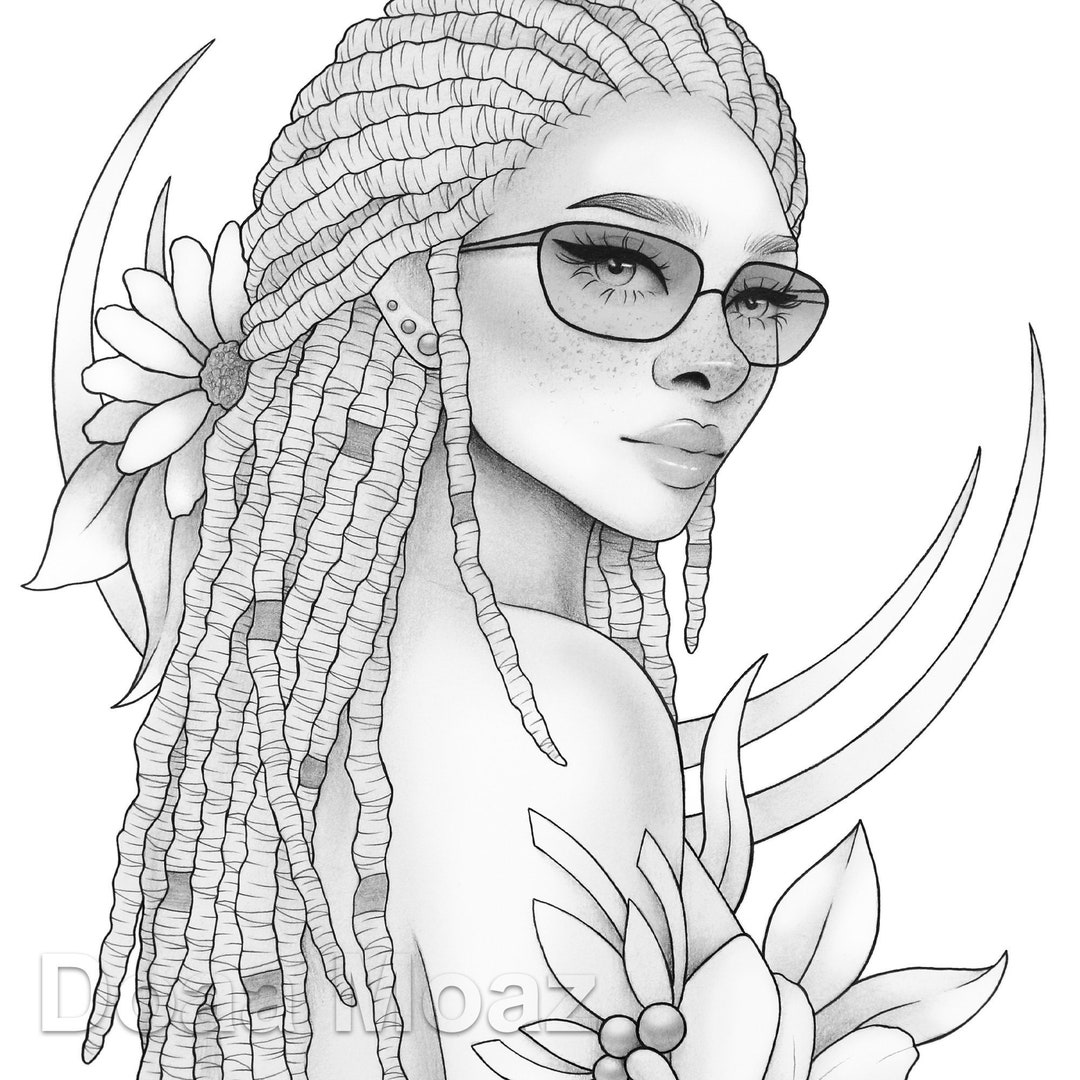 Printable coloring page Fantasy character dreadlocks black girl ...