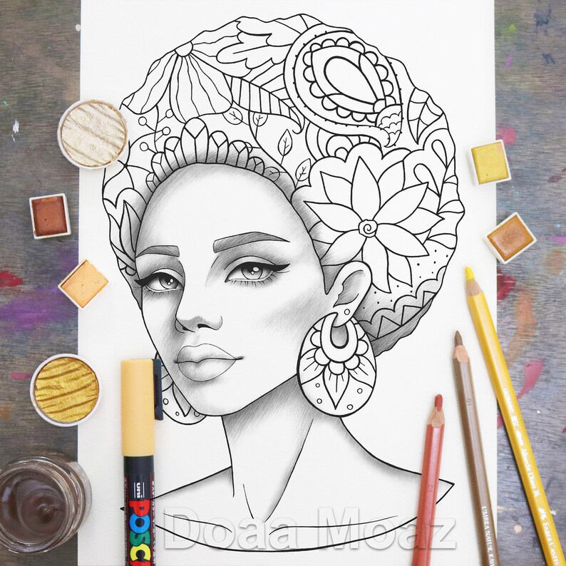 Printable Coloring Page African Girl Portrait Colouring Sheet | Etsy Canada