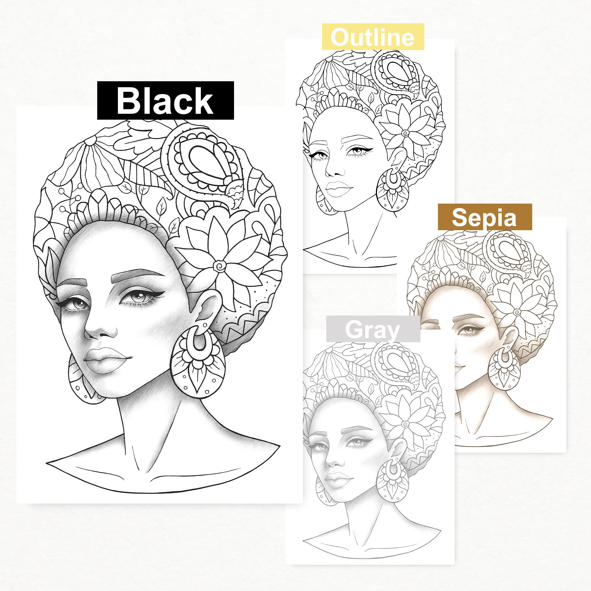 Printable Coloring Page African Girl Portrait Colouring Sheet | Etsy Canada