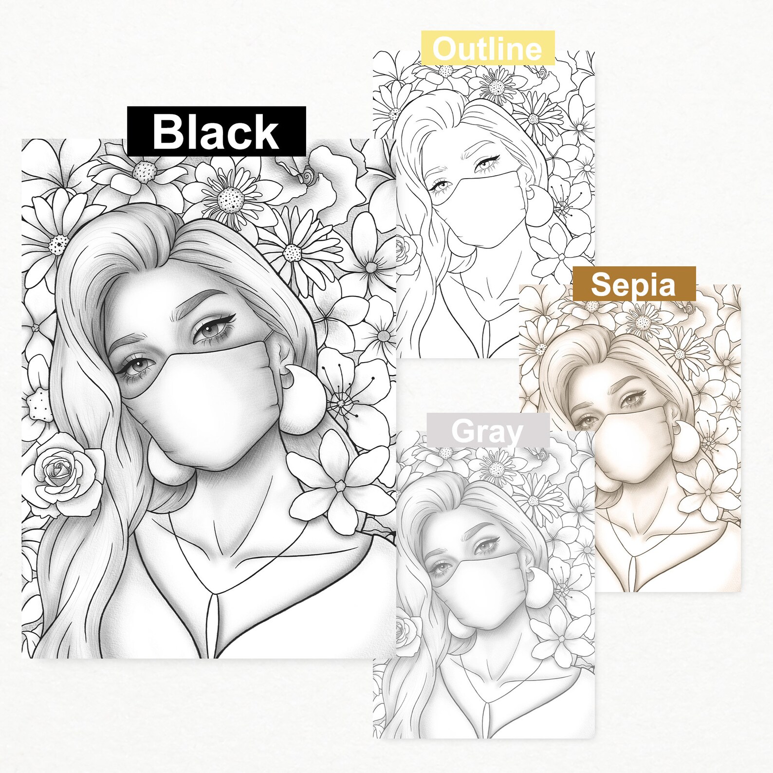 Printable Coloring Page Fantasy Floral Girl Portrait Wearing Etsy