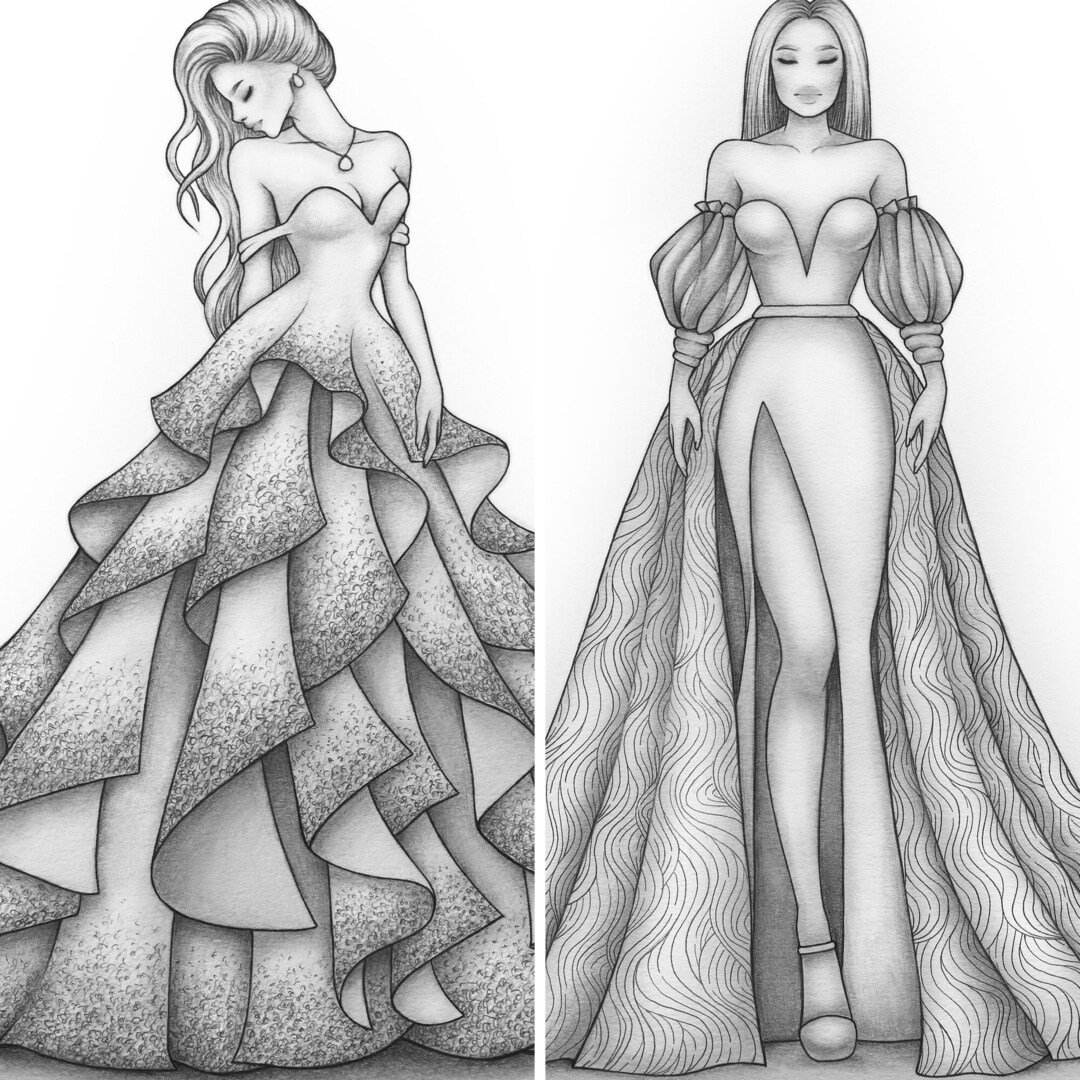 Pack of 2 Adult Coloring Pages Fashion Dresses Colouring Book - Etsy