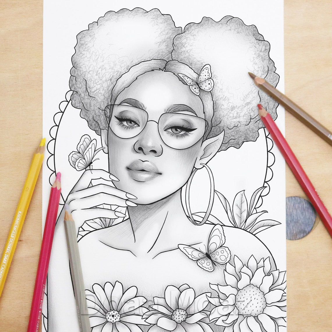 Printable Coloring Page Black Girl Floral Butterfly Portrait - Etsy Finland