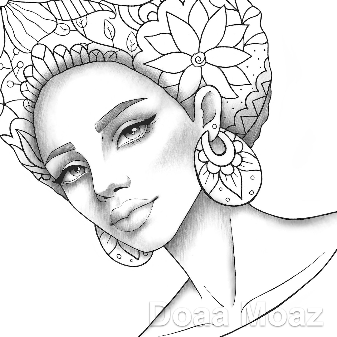 Printable Coloring Page African Girl Portrait Colouring Sheet Black ...