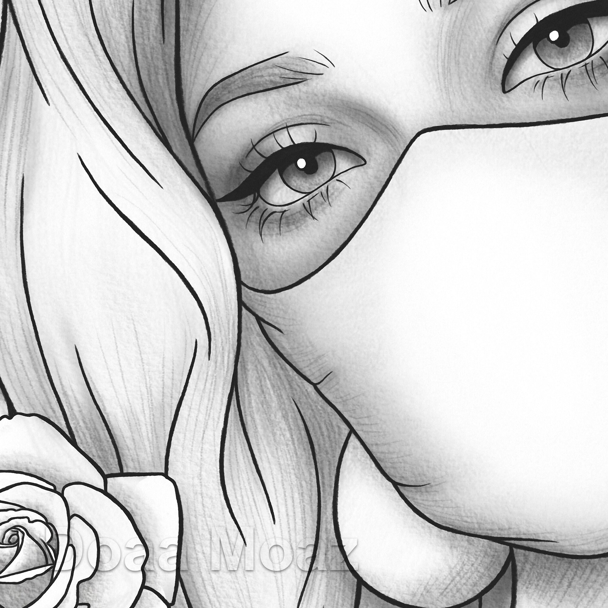 Printable Coloring Page Fantasy Floral Girl Portrait Wearing Etsy India