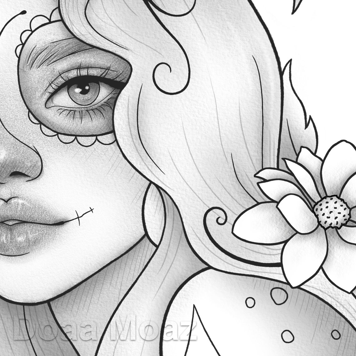 Printable Coloring Page Fantasy Floral Girl Portrait Etsy