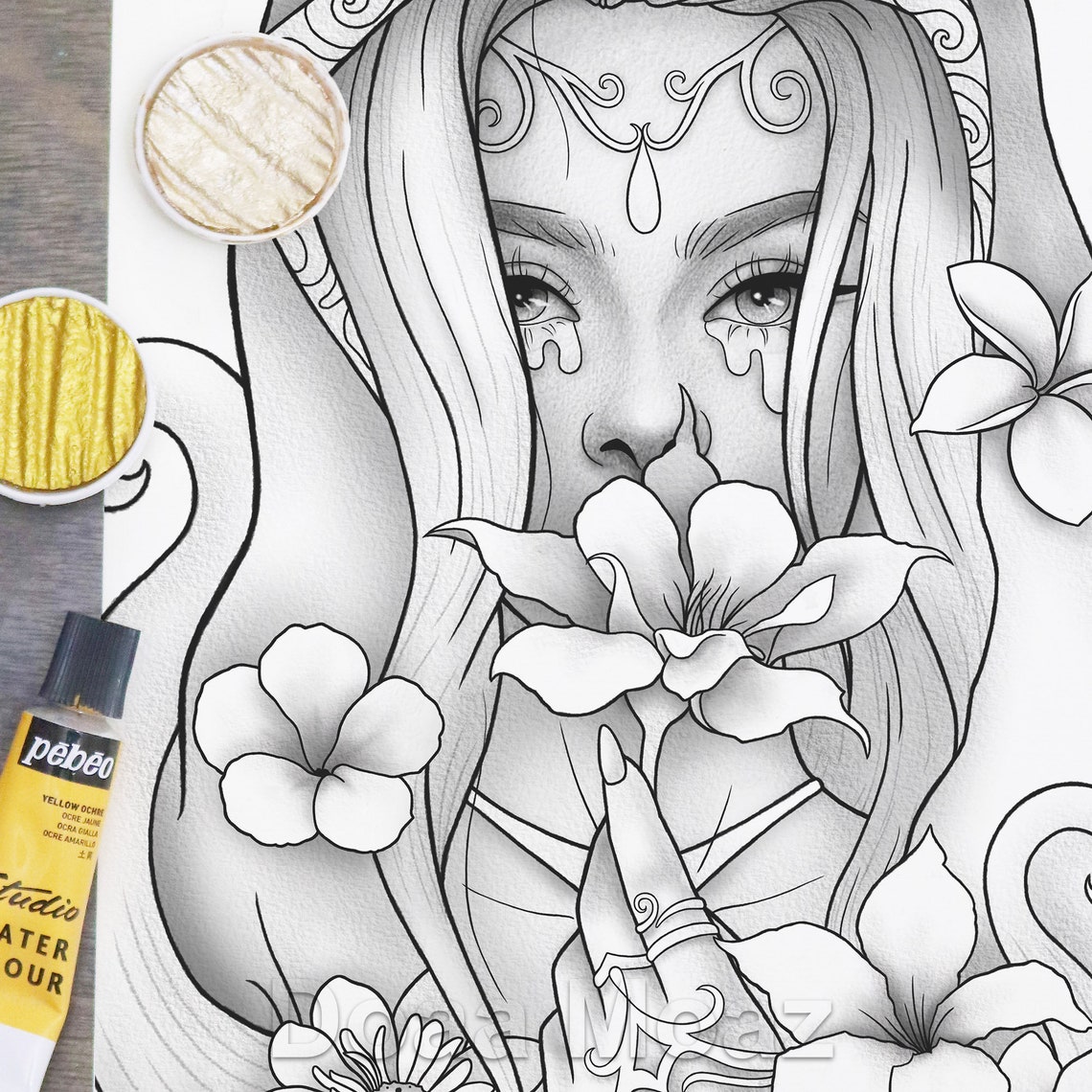 Printable Coloring Page Fantasy Floral Girl Portrait Etsy Australia