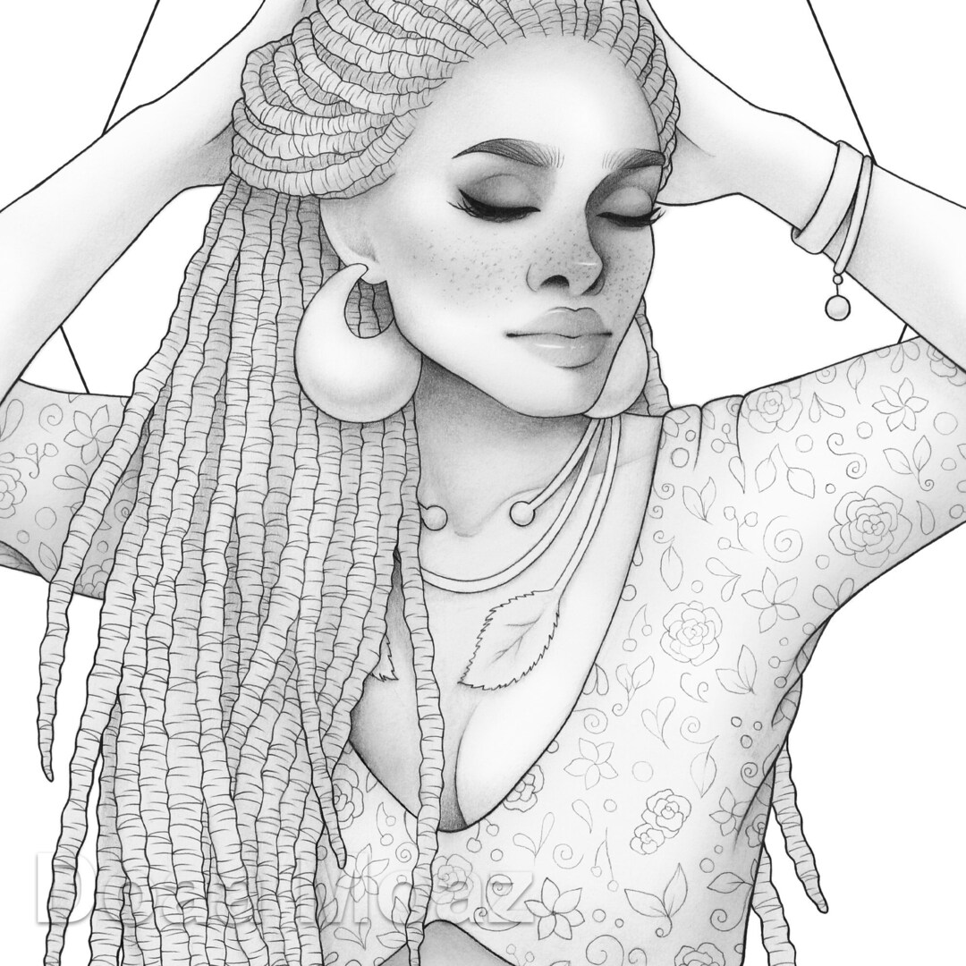 Printable coloring page Fantasy character dreadlocks black - Etsy Portugal