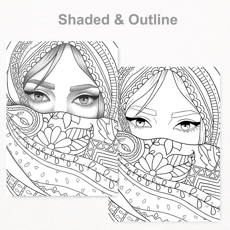 Adult Coloring Page Girl Portrait And Clothes Colouring Sheet Etsy