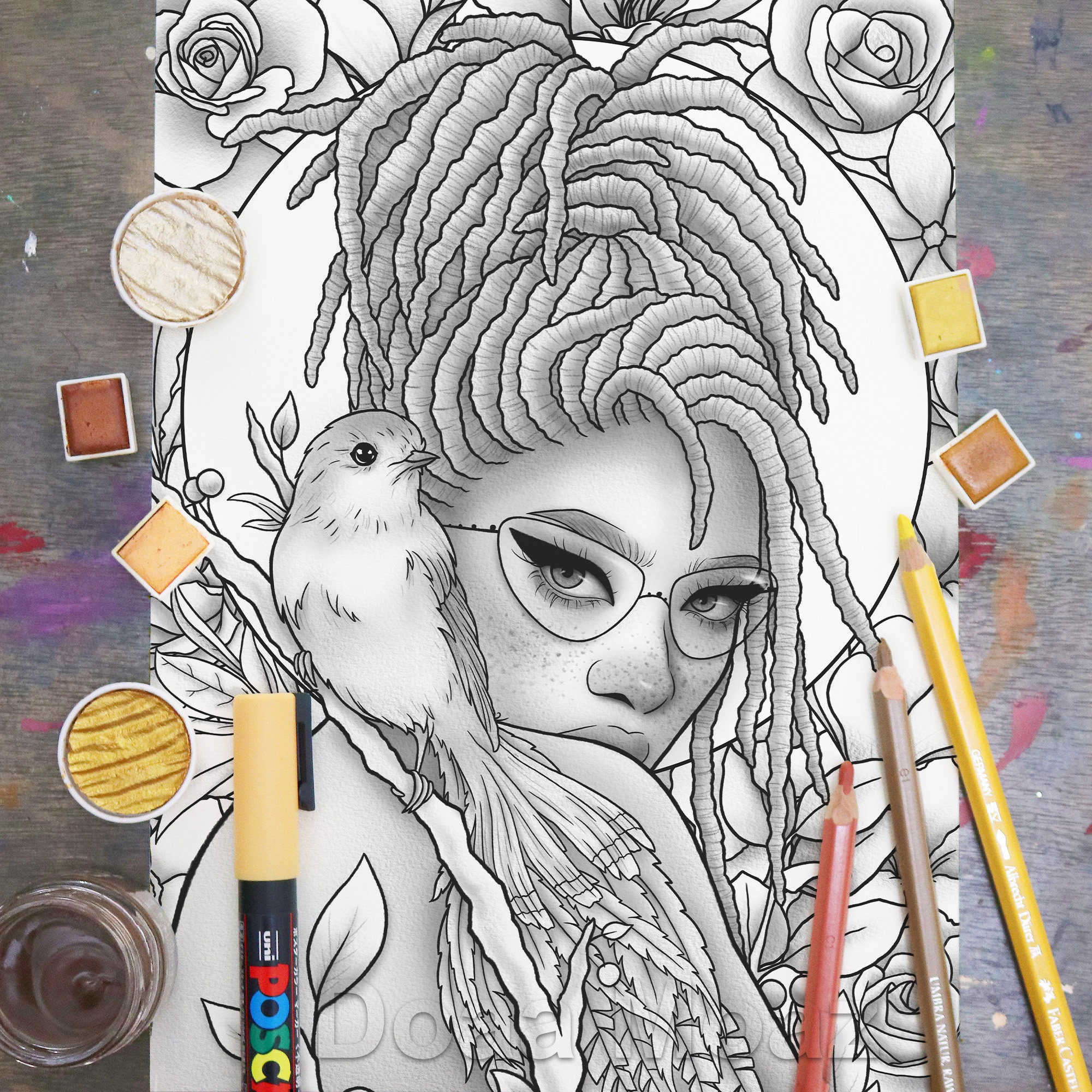 Printable Coloring Page Black Girl Dreadlocks Floral - Etsy Hong Kong