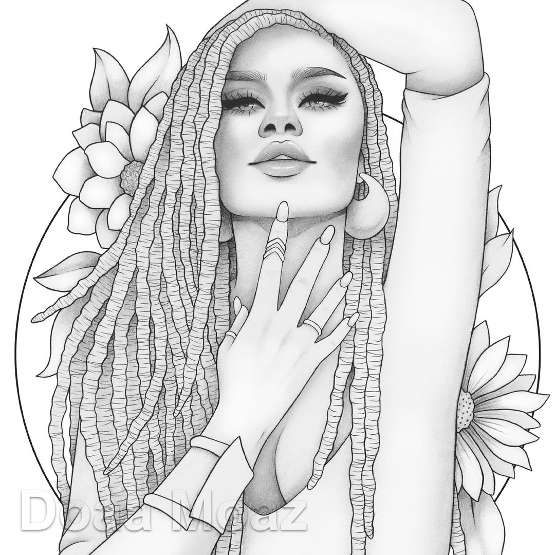 Printable Coloring Page Fantasy Character Dreadlocks Black Girl ...