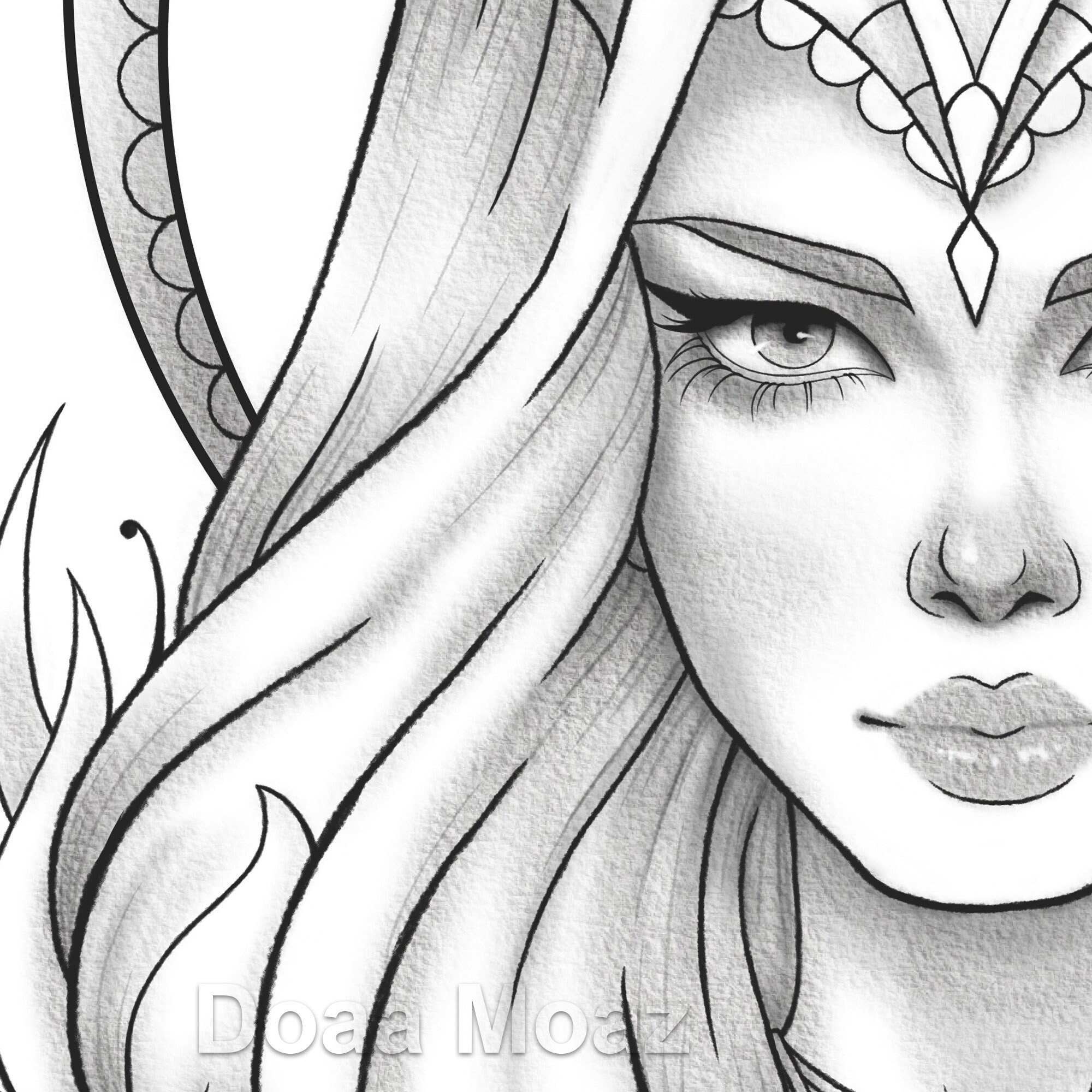 Printable Coloring Page Fantasy Girl Portrait - Etsy Singapore