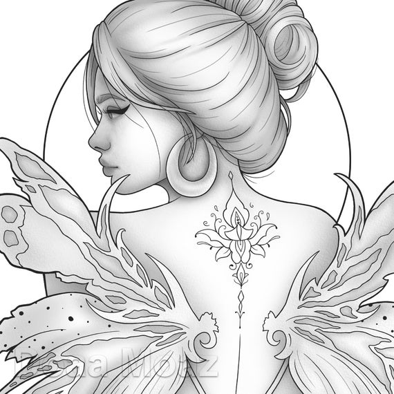 Printable Coloring Page Fantasy Character Girl Wings | Etsy UK