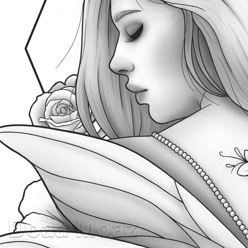 Adult Coloring Book 6 Grayscale Fantasy Portraits Etsy