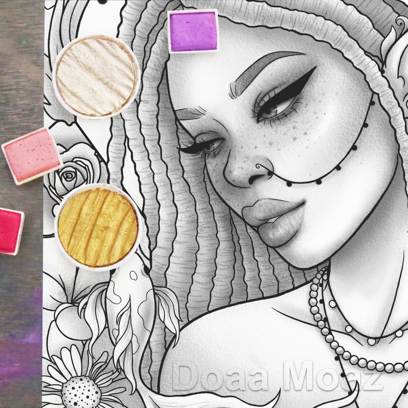 Printable Coloring Page Black Girl Dreadlocks Floral - Etsy Australia