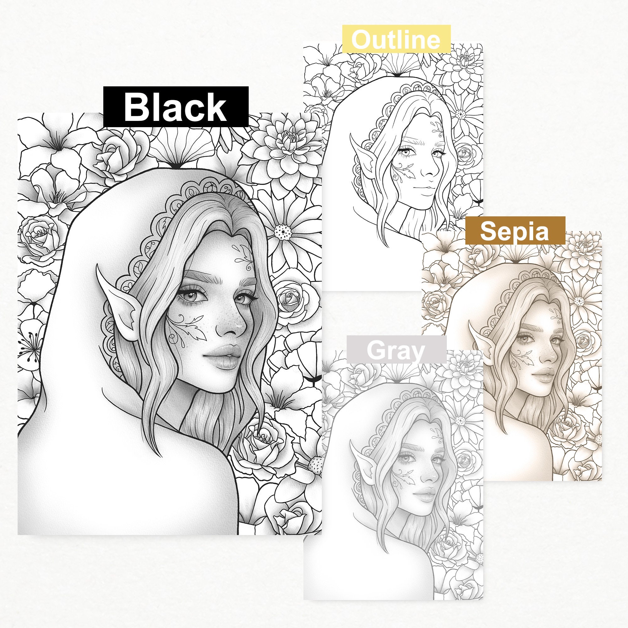 Printable Coloring Page Fantasy Floral Girl Portrait Etsy Canada