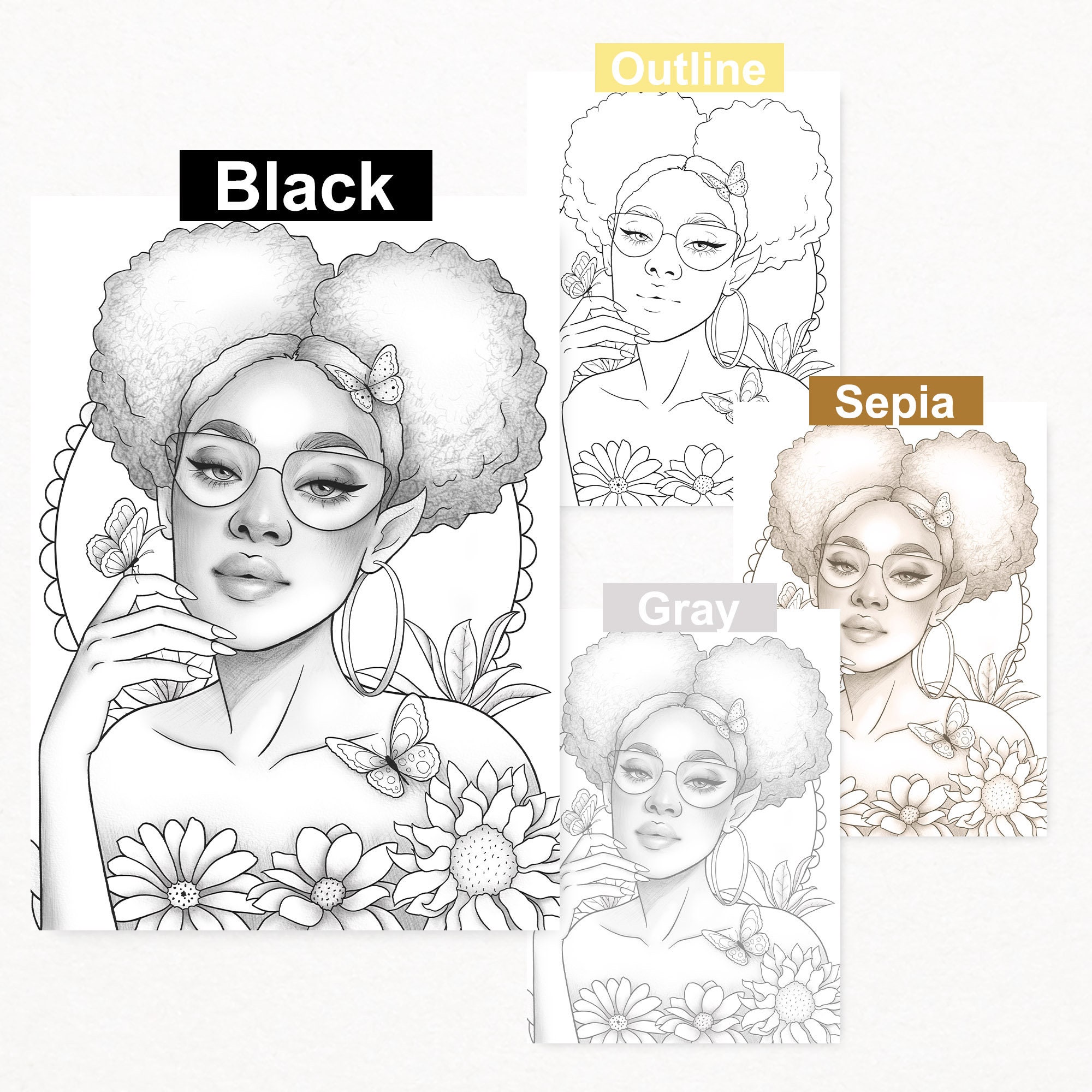 Printable Coloring Page Black Girl Floral Butterfly Portrait - Etsy Finland