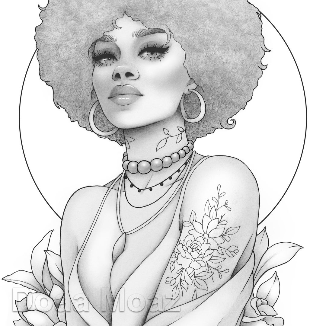 Printable Coloring Page Fantasy Character Black Girl Portrait - Etsy