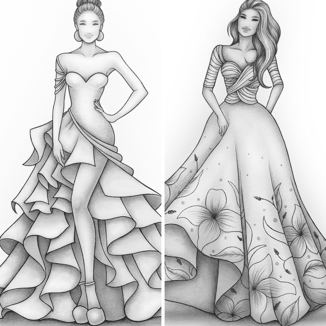 Pack of 2 Adult Coloring Pages Fashion Dresses Colouring Book - Etsy