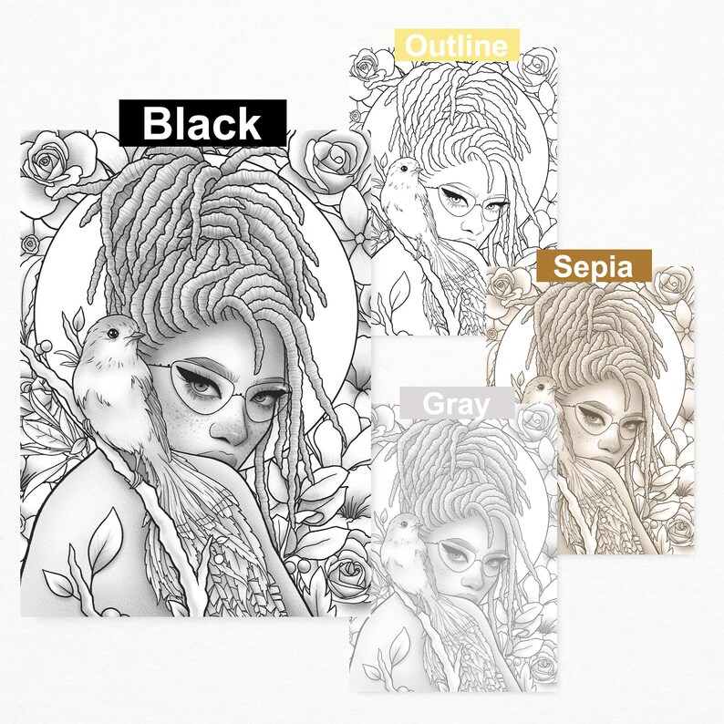 Printable Coloring Page Black Girl Dreadlocks Floral | Etsy