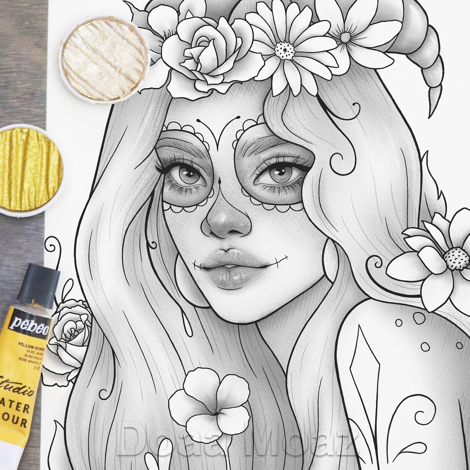 Printable Coloring Page Fantasy Floral Girl Portrait Etsy France